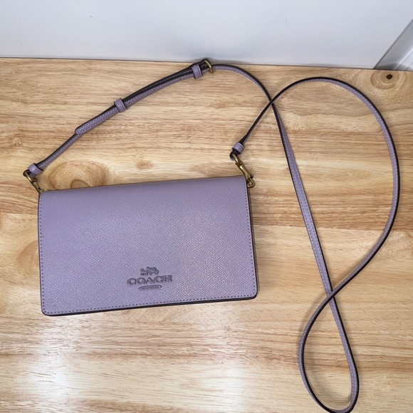 Coach | Bags | Coach Crossbody Wallet Lavender Saffiano Leather ...